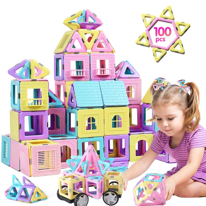 TOKBLOK Magnetic Tiles Toys for 3 4 5 6+ Year Old Girls Boys 100Pcs ...