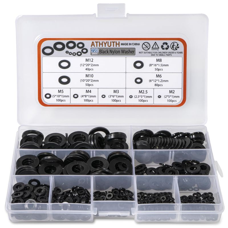 ATHYUTH Black Nylon Washers Assortment kit for Bolts and Screws, M2 M2 ...