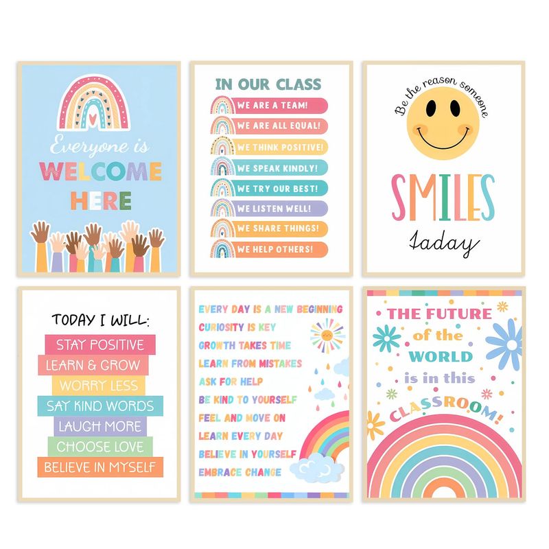 Dazzlewall 6Pcs Kids Motivational Wall Art Posters for Classroom ...