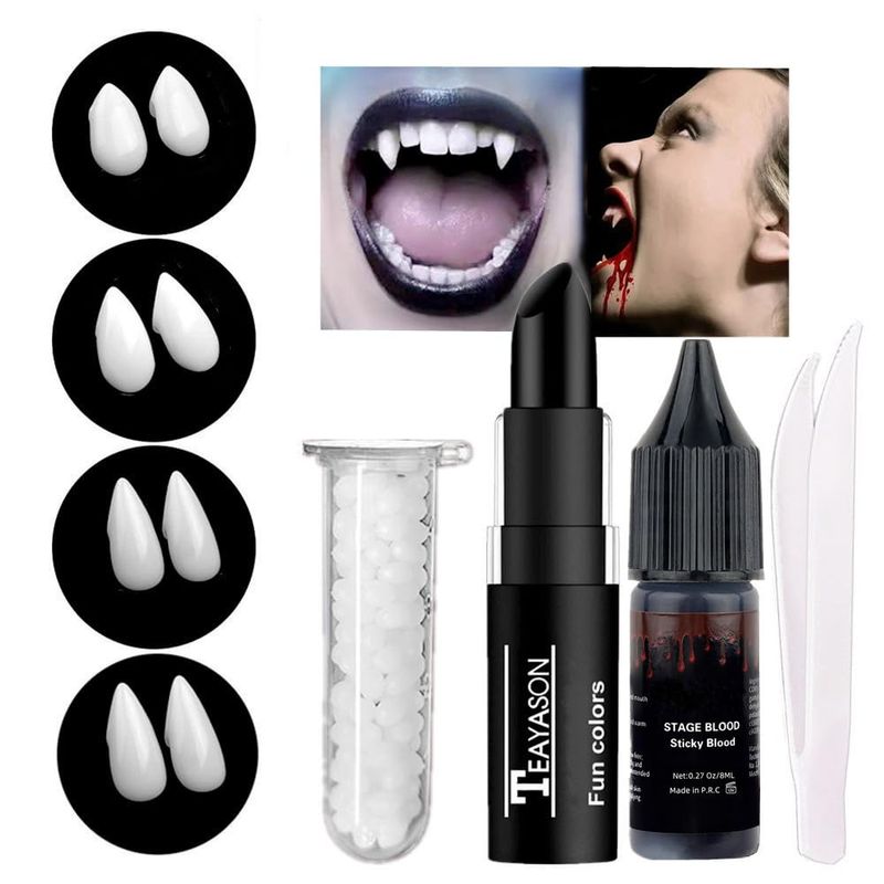Go Ho Halloween Vampire Fangs Fake Teeth Makeup,Sticky Edible Fake ...