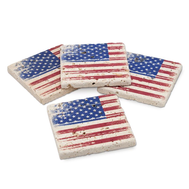 Infusion USA Flag Travertine Coasters – 4x4” Rustic Stone Coaster Set ...