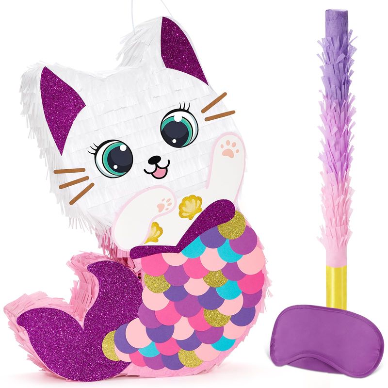 WERNNSAI Cat Piñata - Kitten Mermaid Birthday Party Decorations Kids ...