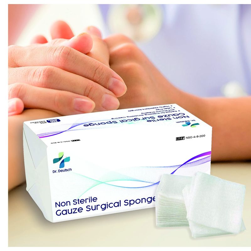 Dr.Deutsch Non Sterile Cotton Gauze Swab 8Ply 10x10 cm (4x4'') 200 Pack ...