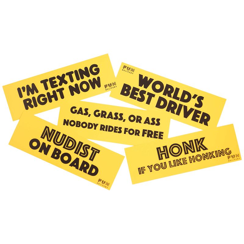 FUN delivery Prank Bumper Stickers 5 Pack Removable Joke Gag Gift White ...