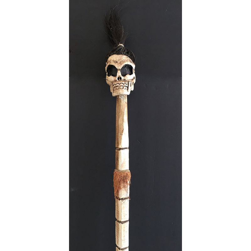 OMA Wooden Hand Crafted Skull Skeleton Walking Cane Stick Halloween ...
