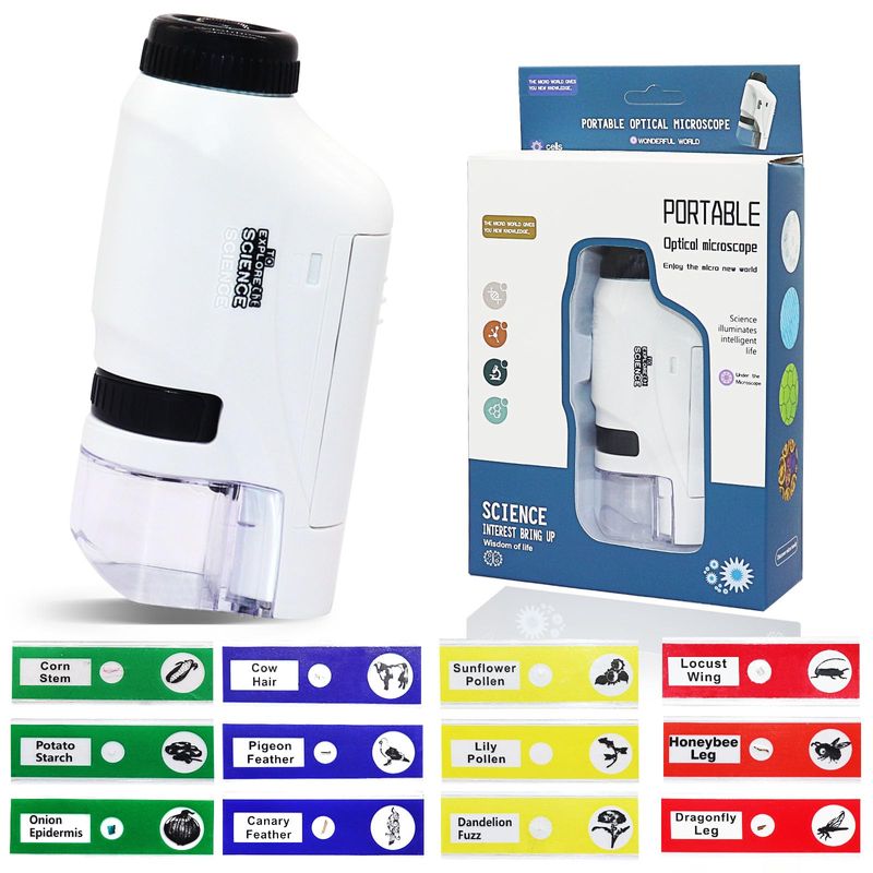 Kids Portable Microscope Set, Mini Pocket Microscope, 60x-120x Handheld ...