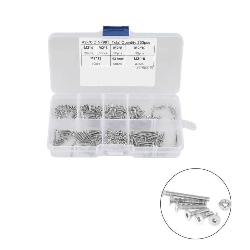 Hex Socket Bolts, Rust Resistant, Bolt and Nut Set, Set of 230, M2 Hex ...