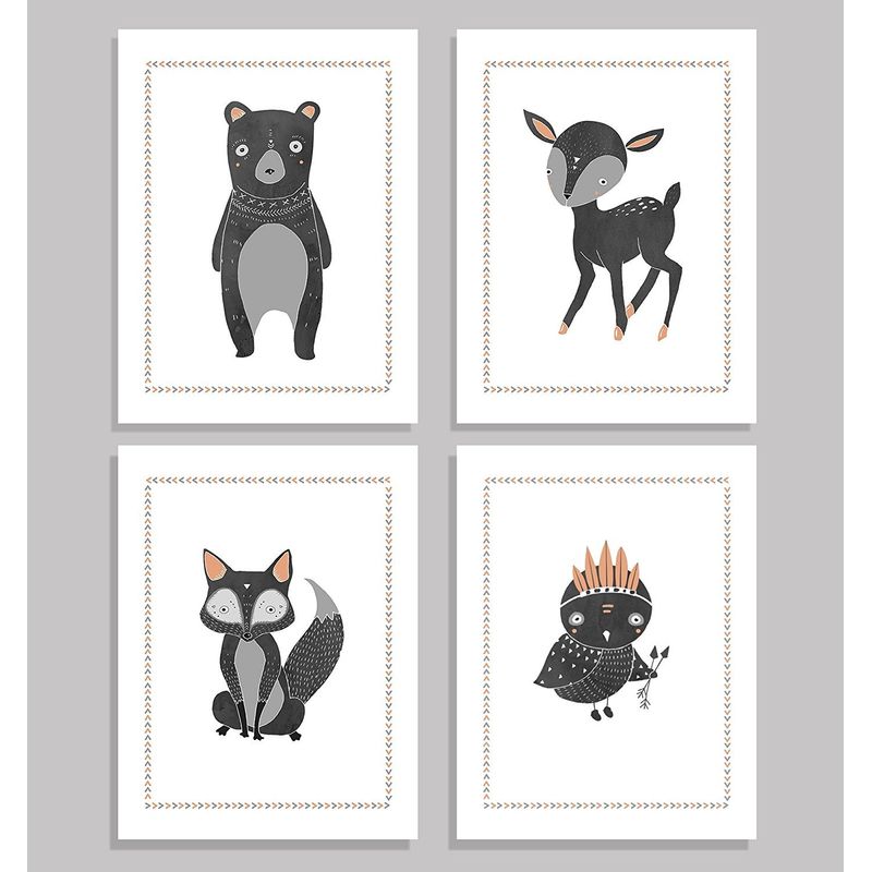 Children's Wall Art Prints, Boho Woodland Animal Collection, Set of ...