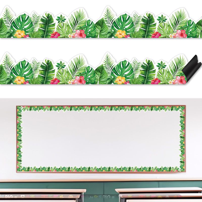 Sinload 12 Pcs Boho Greenery Magnetic Border Tropical Leaves Bulletin ...