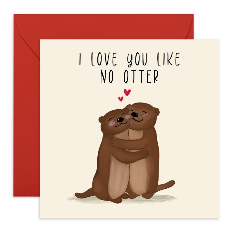 Cute Otter Love Card – ‘I Love You Like No Otter’ Playful Valentine's ...