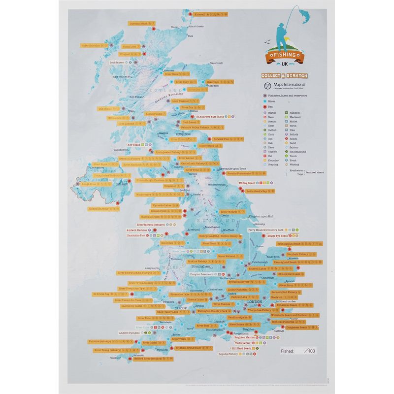 Scratch Off UK Fishing Map Poster - Gift for Fishing Enthusiasts ...