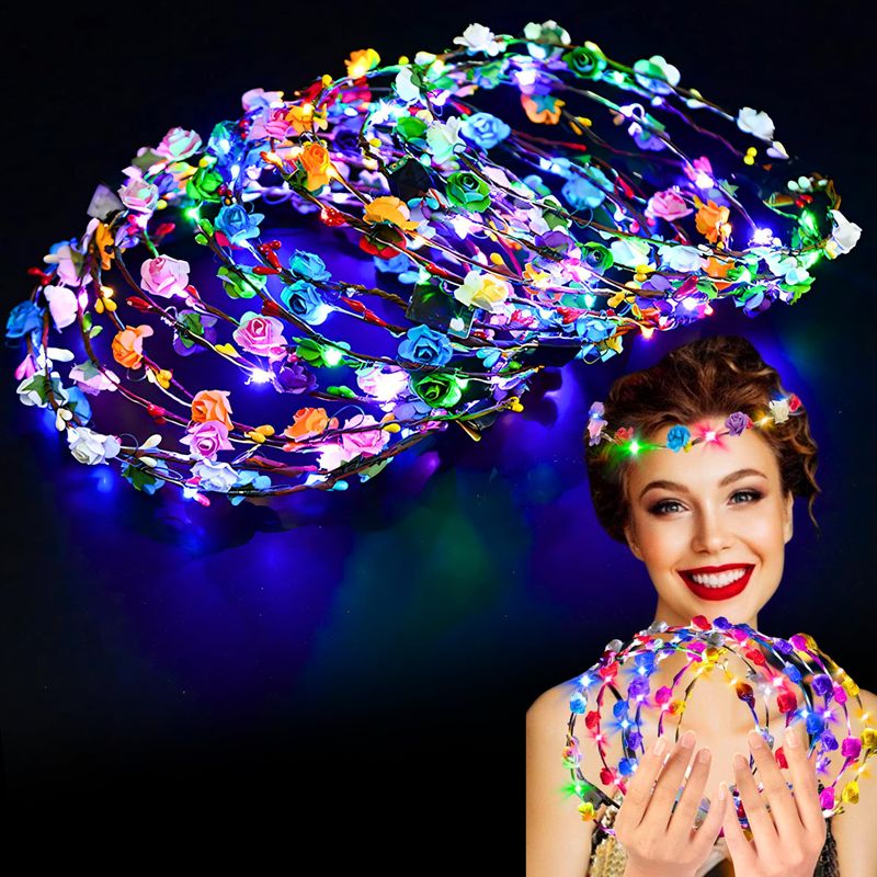 SGM 12pcs LED Flower Crown Headband, Light Up Flower Headbands for ...