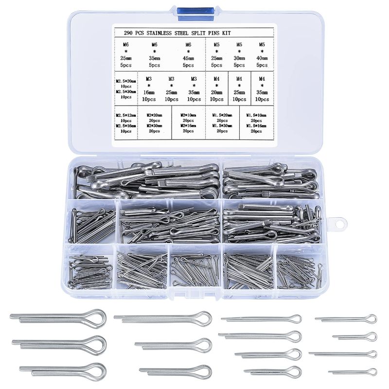 290 Pcs Cotter Pins Assortment, Stainless Steel Split Pins, Cotter Pins ...