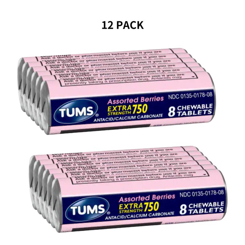 12 PACK Tums Extra Strength 750 Antacid Chewable Tablets Assorted ...