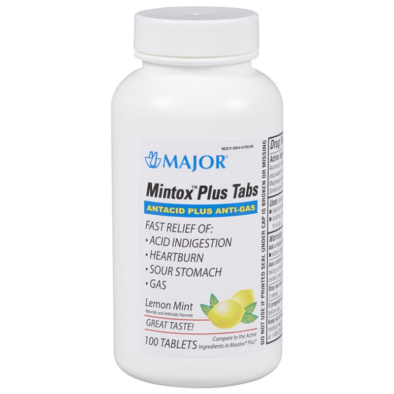 Mintox Plus Antacid / Anti-Gas LEMON MINT CHEWS 100ct ( 2 pack ...