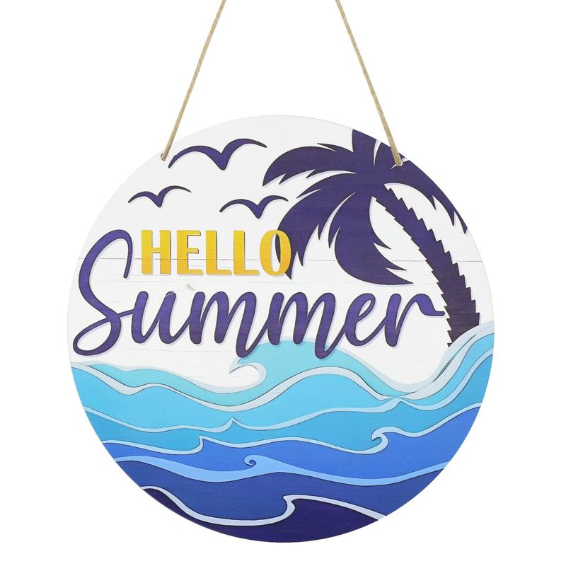 Hello Summer Sign, Hello Summer Hanging Door Sign Beach Welcome Plaque ...