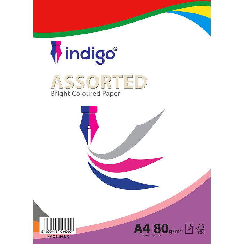 Indigo® A4 80gsm Coloured Paper Origami Assorted Multi Colour Paper for ...