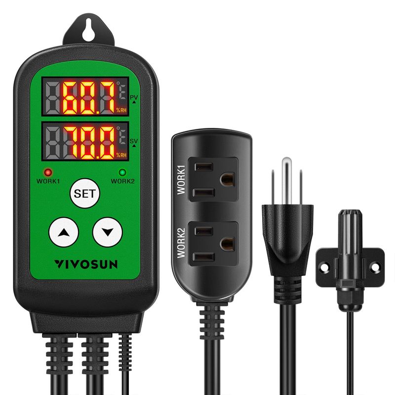 VIVOSUN Humidity Controller, 1500W Dual-Stage Outlet, Pre-Wired Digital ...