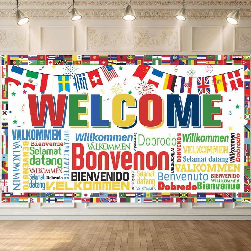 International Welcome Banners World Flags Banner Backdrop International ...