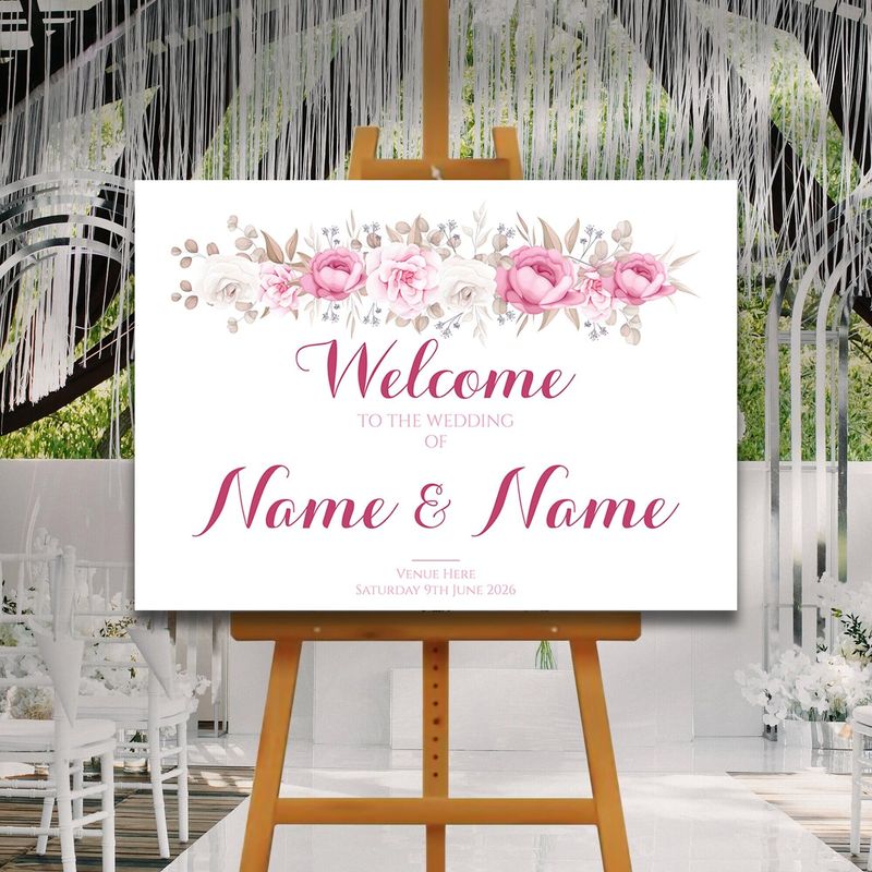 Pink Roses Welcome Sign, Printed Sign A1 A2 A3 A4, Welcome Sign Order ...