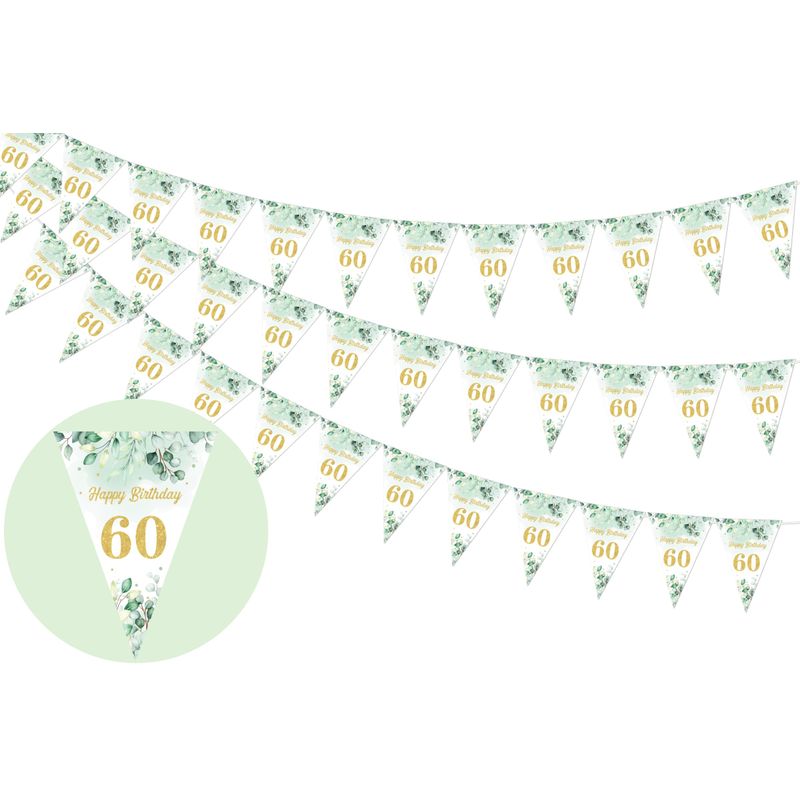 Fangleland 3 Pack 60th Birthday Bunting Banner Sage Green, 60th Happy ...