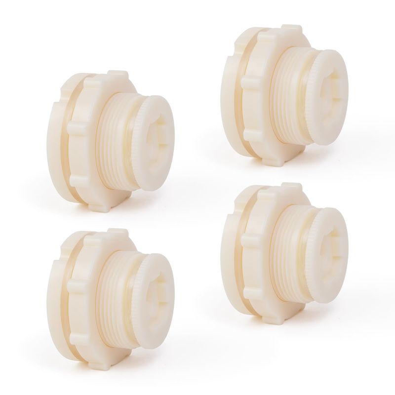 ChillWaves ABS Bulkhead Fitting 1-1/4" Double Thread Connector Adapter with Plugs for Water Tank ...