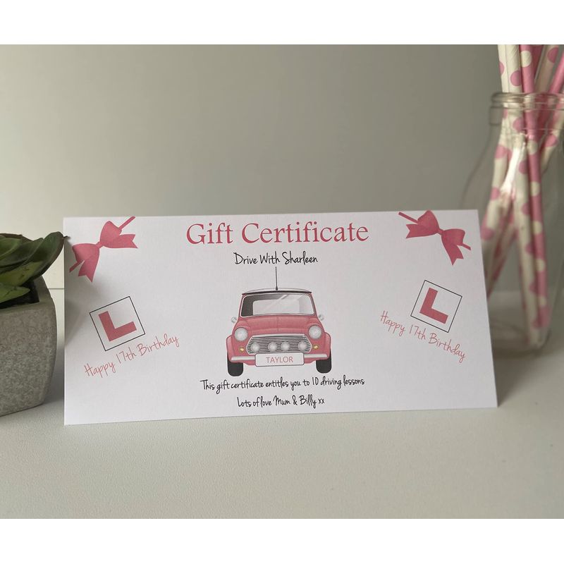 Personalised Driving Lessons Birthday Card Gift Certificate Voucher ...