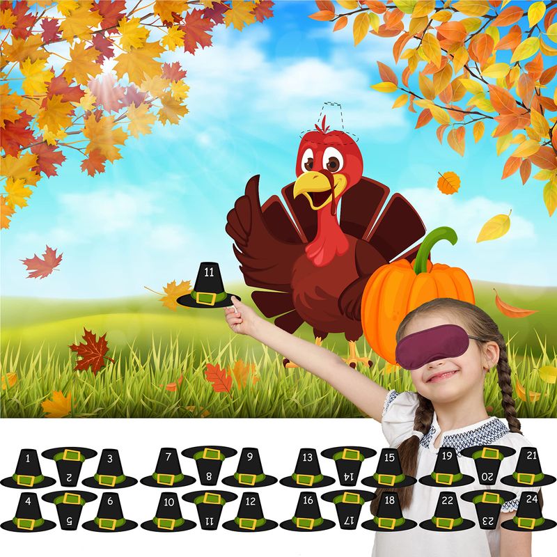 HRENCY Pin The Hat on The Turkey Game Thanksgiving Party Games for Kids ...