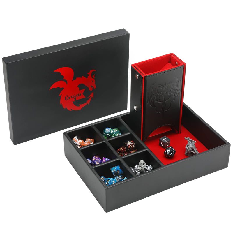 Grajar DND Dice Tray and Dice Tower with storage, 3 in 1 Dice Rolling ...