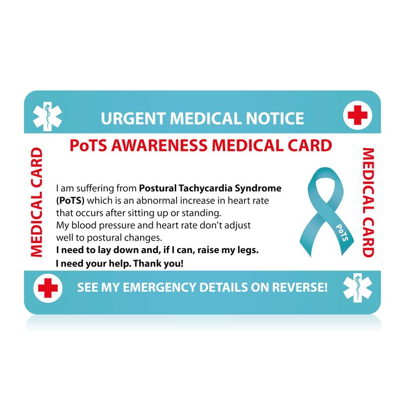 Postural orthostatic Tachycardia Syndrome Awareness (PoTS) Medical Card ...