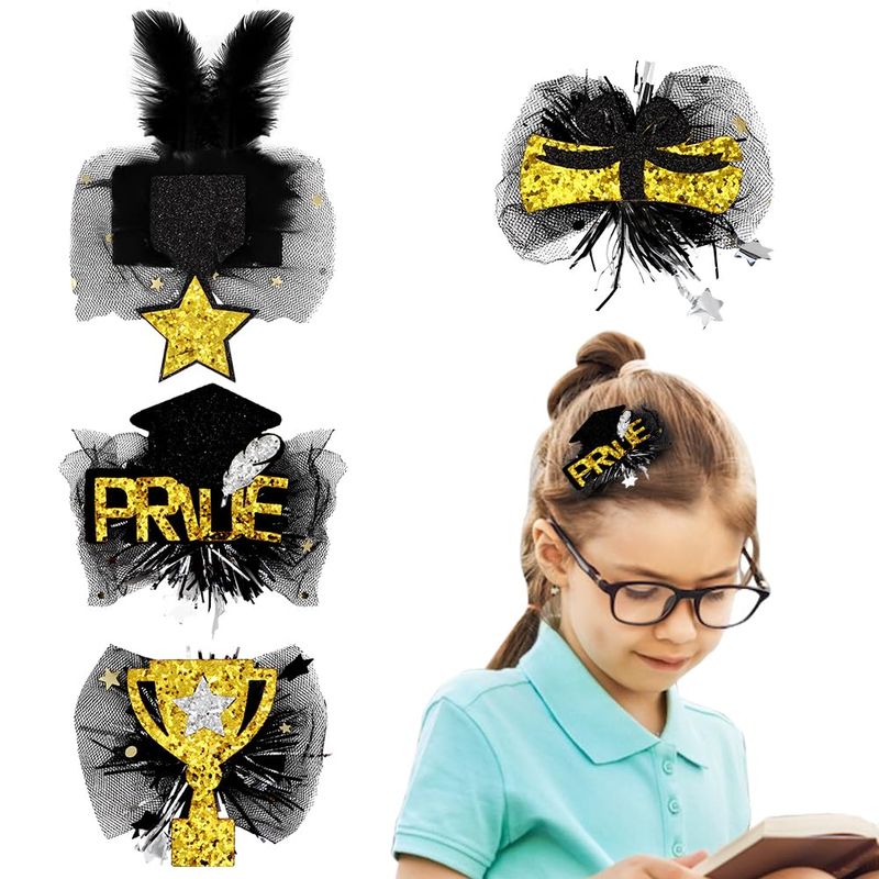4 PCS Graduation Party Hair Clips,Black with Gold and Silver Hair Clips ...