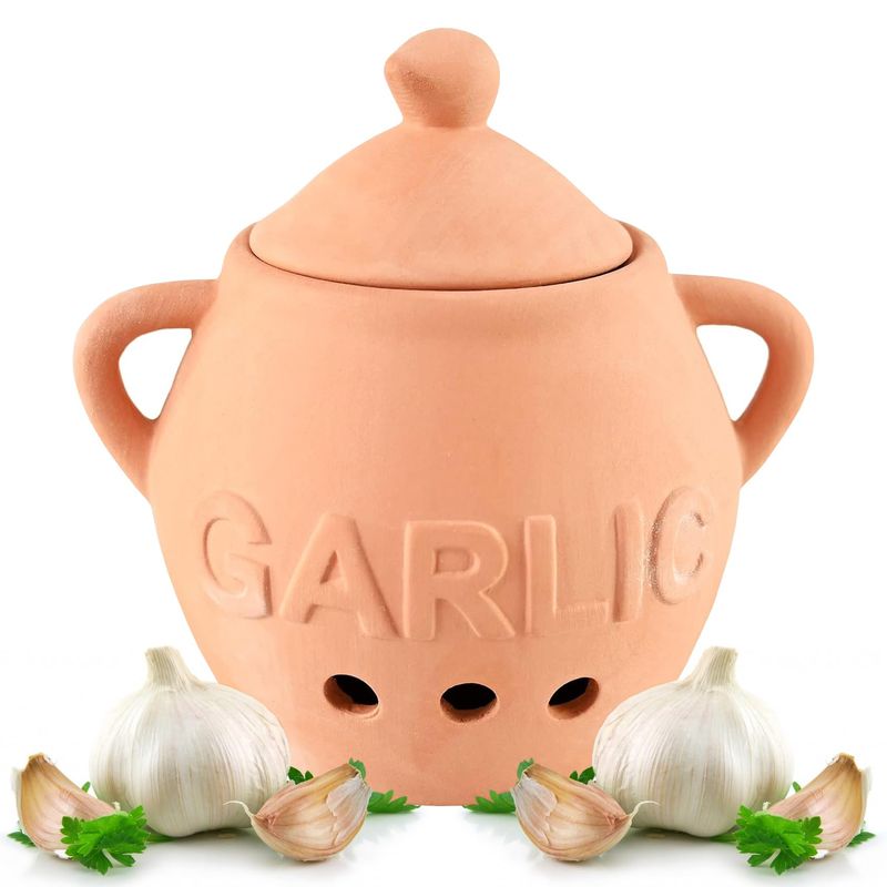 Home-X Unglazed Terracotta Garlic Keeper, Kitchen Counter Accessory ...
