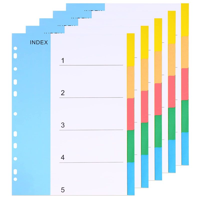 GUOKOFF 5 Pack A4 File Dividers, 11-Hole, Multi-Color, Paper Material ...