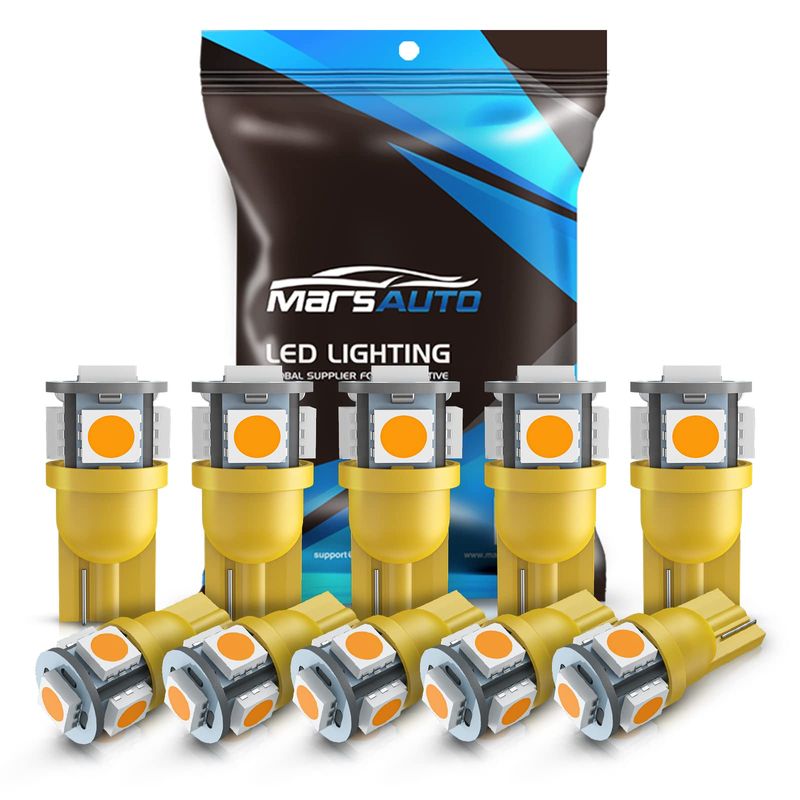 Marsauto 194 LED Bulb Amber Yellow 168 T10 2825 5SMD No Polarity ...