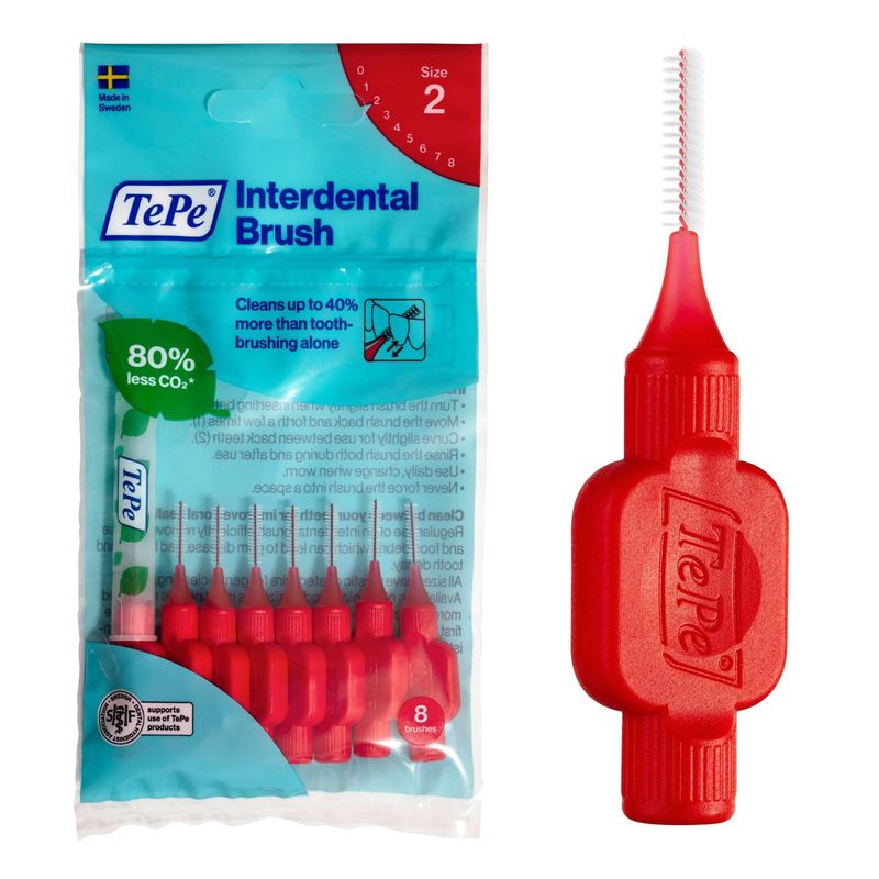 TePe Interdental Brush, Original, Red, 0.5mm/ISO 2, 8pcs, efficient ...