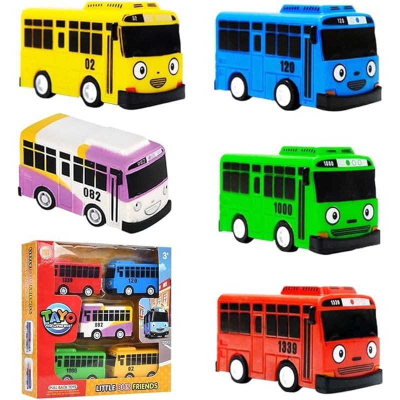 Wedfcvrt 5PCS Pull-Back School Bus Toy Set - Die-cast City Bus Vehicles ...