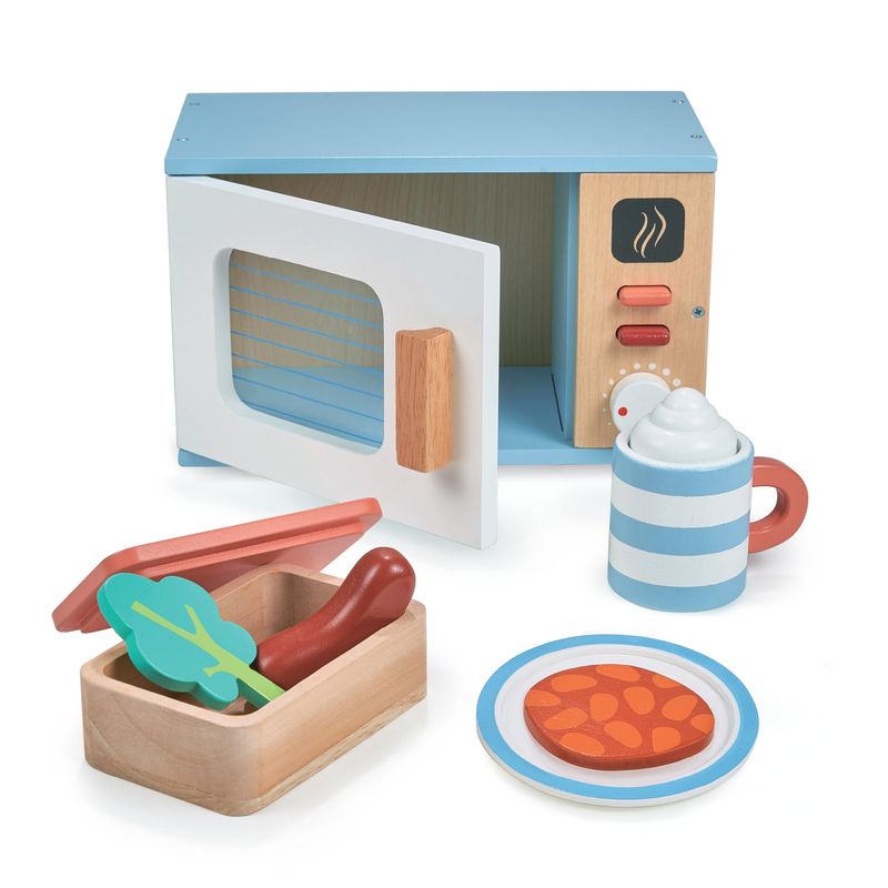 Mentari Toys - Toy Microwave - 9pc Wooden Microwave Set with Pretend ...