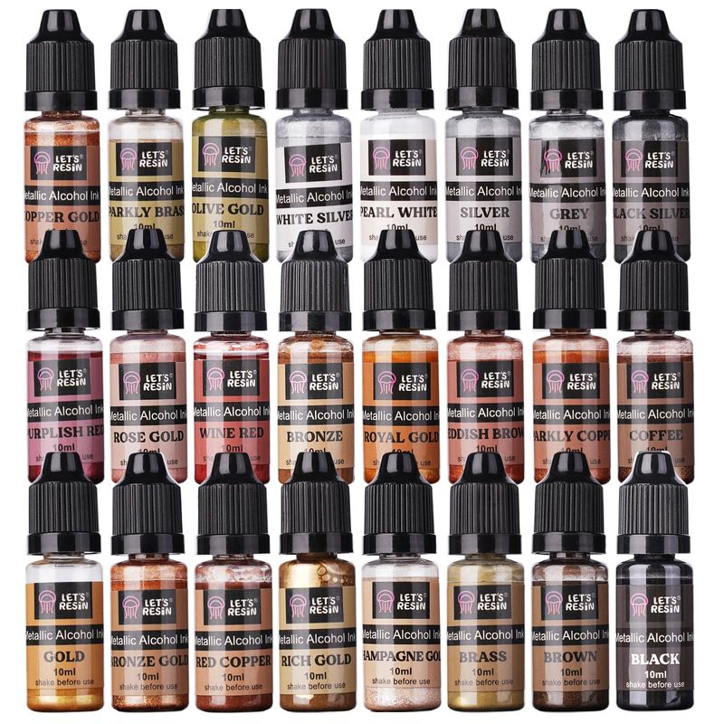 LET'S RESIN Metallic Alcohol Ink Set-24 Colors Metal Color Alcohol ...