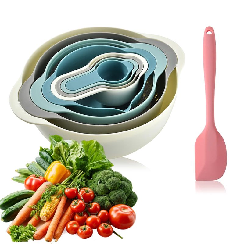 8 Piece Plastic Mixing Bowls Set, Compact Food Preparation Set with ...