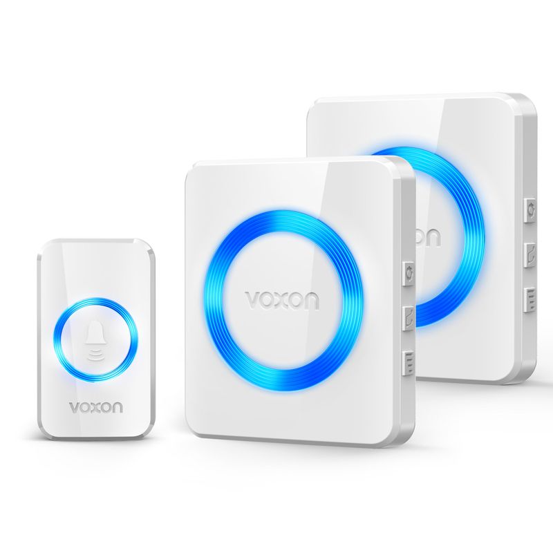 VOXON Wireless Doorbell with 2 Receivers, IP65 Waterproof Plug in Door ...
