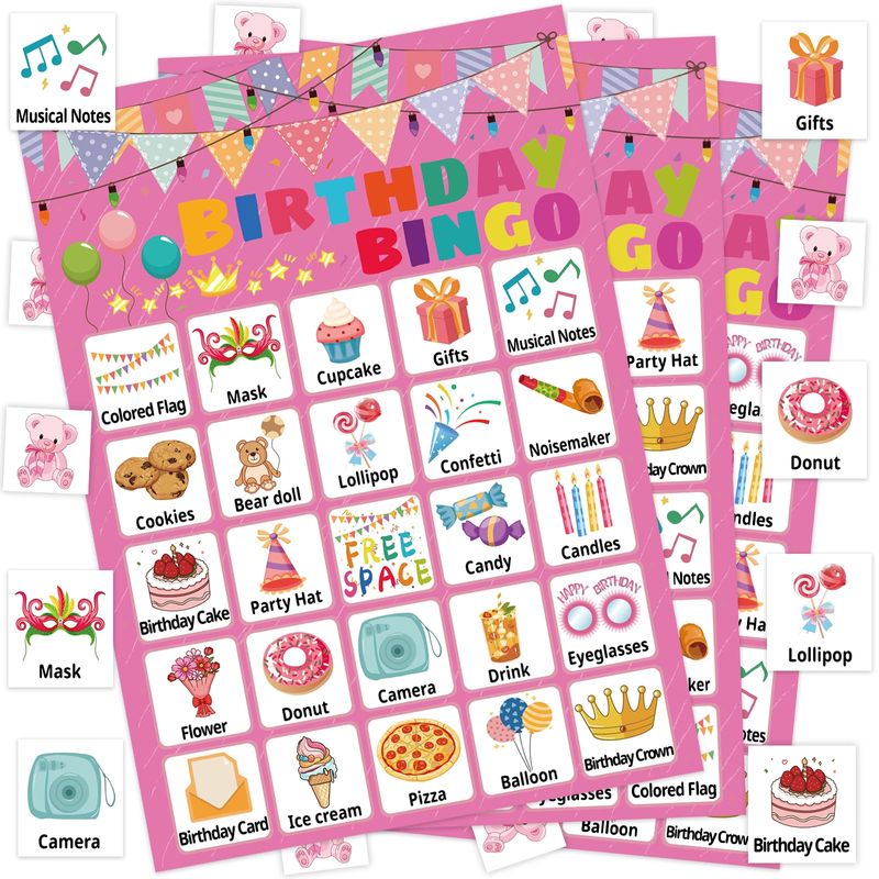 Leezead Birthday Bingo Game for Boys Girls Adults, 24 Players Birthday ...