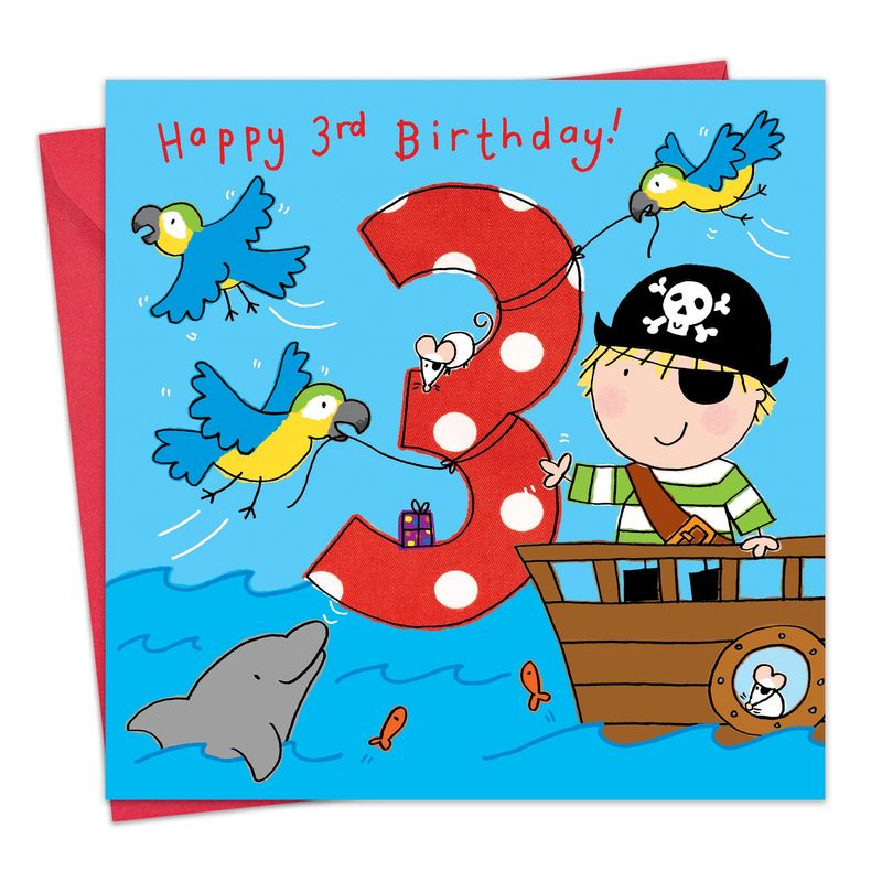 Twizler 3rd Birthday Card Boy Pirate - Age 3 Birthday Card - Boys ...