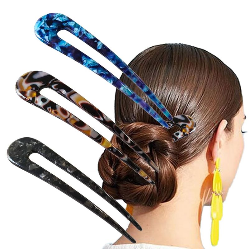 3 Pack U-Shaped French Hair Pins Hair Sticks for Long Hair Classic Hair ...