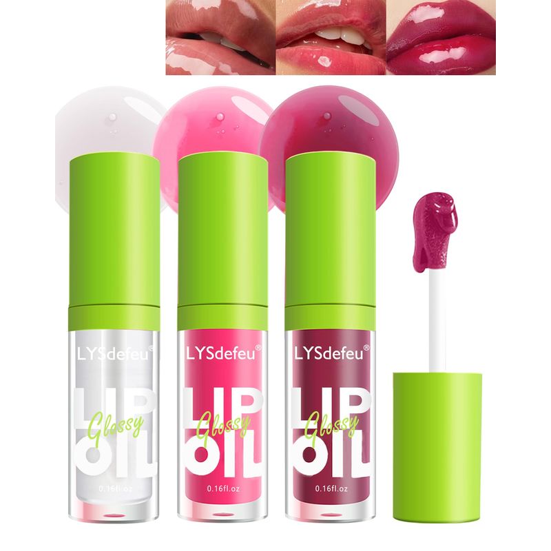 3 Colors Lip Oil Lip Glaze,Tinted Lip Gloss,Hydrating Lip Glow Oil ...