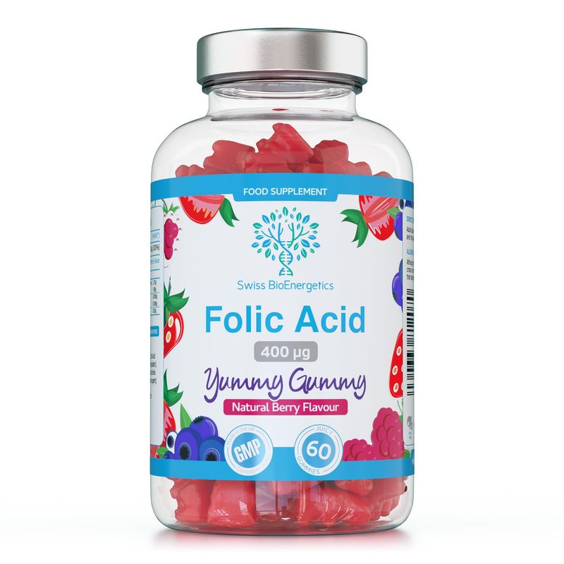 Folic Acid Gummies - 400μg, 60 Natural Berry Flavoured & Vegan Gummies ...
