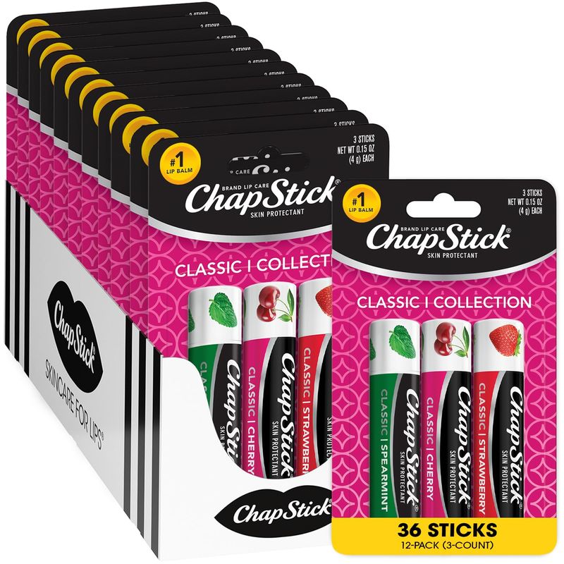 ChapStick Lip Moisturizer, Classic Flavors Variety 3-Packs (12 Sets/36 ...