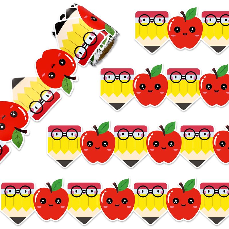 FYSUIMU Back to School Bulletin Board Border Cartoon Pencil Apples Die ...