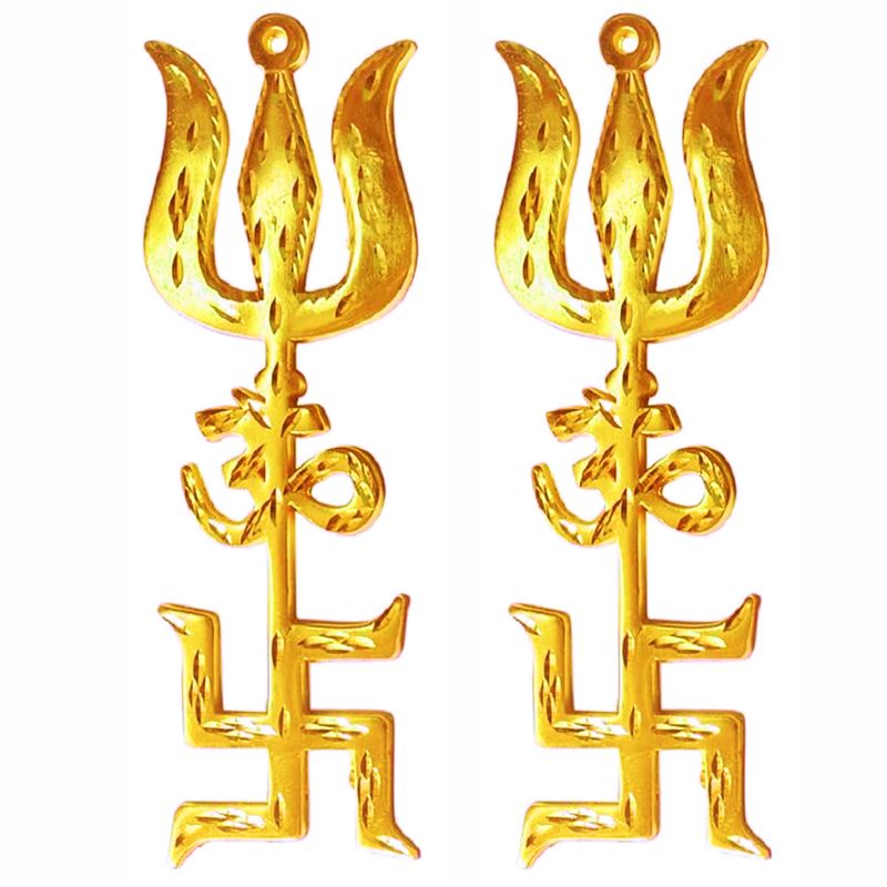 HOME GENIE Tri Shakti Trishool – Brass Trishul, Om, and Swastik Symbol ...
