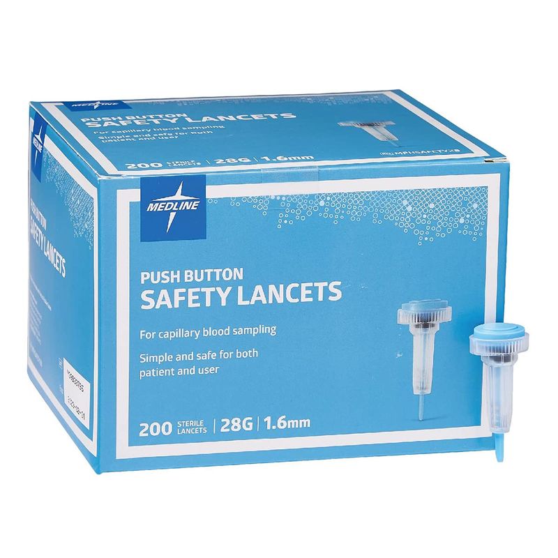 Medline Sterile Safety Lancets, Push-Button Activation, Blood Glucose ...