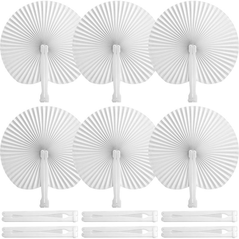 JOHOUSE 12PCS Paper Fans, Bulk Folding Handheld Fans Round Shaped Party ...